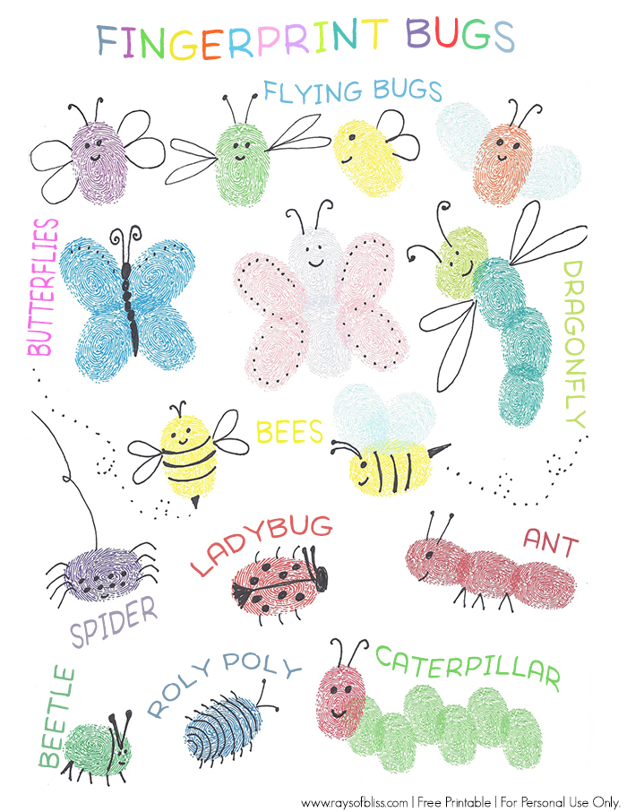 Bugs Fingerprint Art Free Printable Guide Kids Art Project