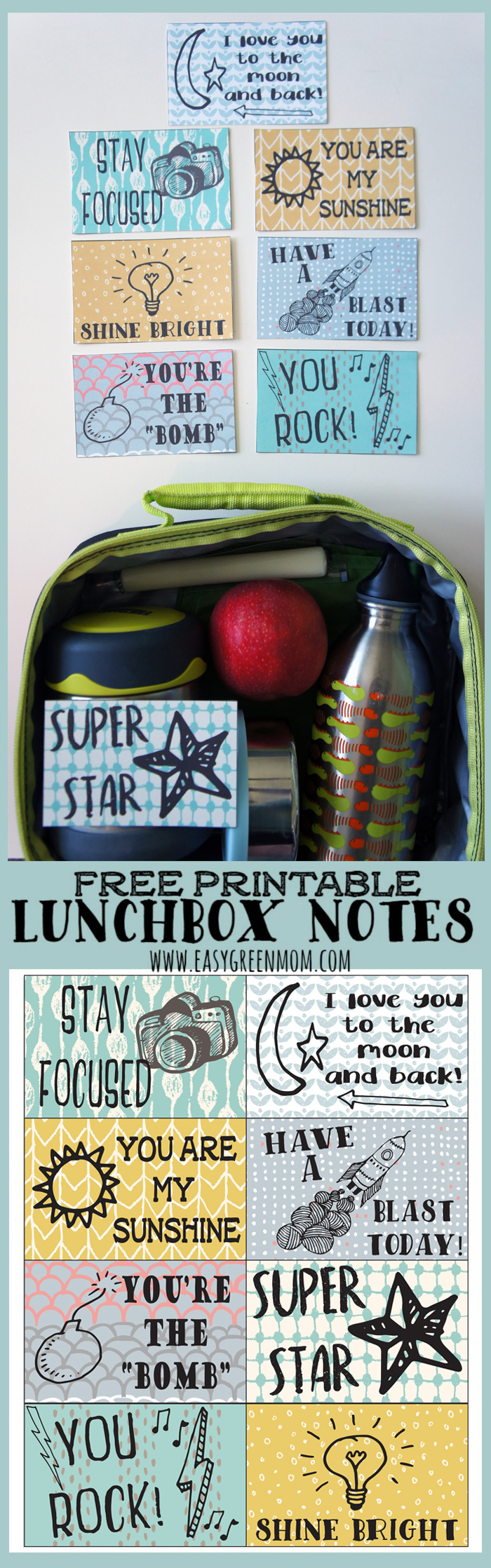 School Lunchbox Notes Free Printable with Cute Doodle Drawings